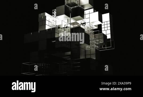 A futuristic building made of cubes. The cubes are arranged in a way ...