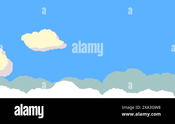 cloud with blue sky. animated cartoon white clouds on a blue sky ...