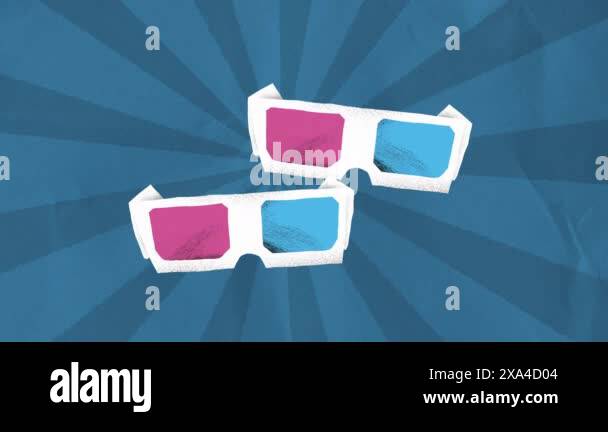 Animated hand-drawn 3d cinema glasses. Modern collage style. 4K ...