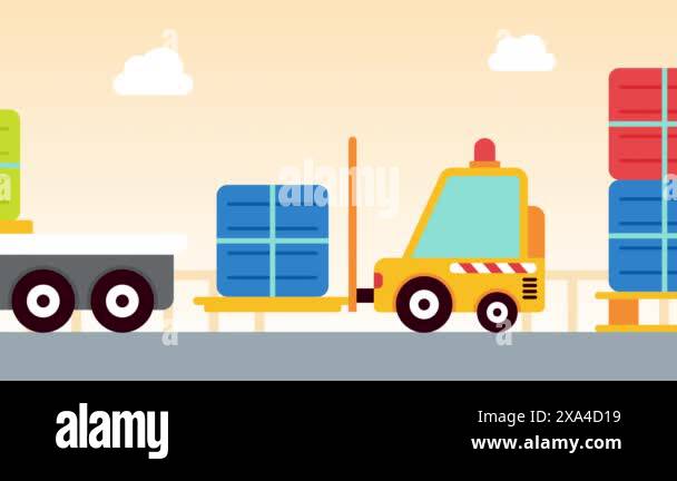 Animation of a forklift truck. A forklift truck loads the boxes into ...