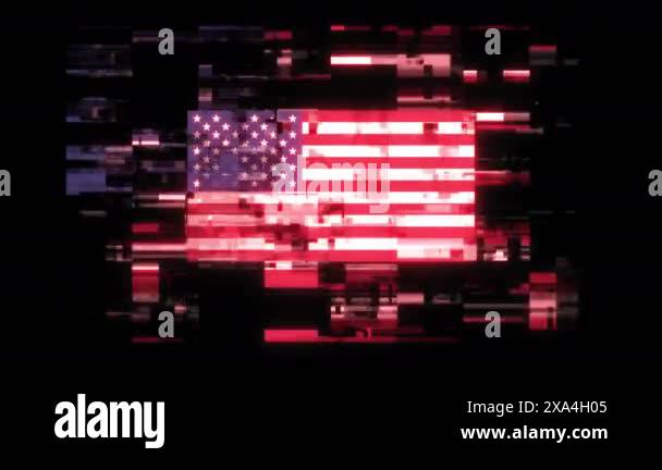 Flag USA with screen effects of technological failures. Spectacular ...