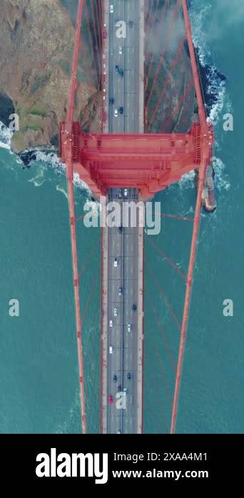 Vertical Screen: The majestic Golden Gate Bridge seen from above in a ...