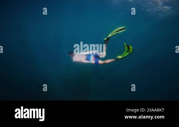 The diver swims to the surface and sinks smoothly to the bottom, the ...