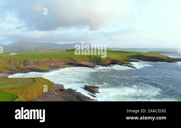 Spectacular aerial sunset view of Mullaghmore Head with huge waves ... Spectacular aerial sunset view of Mullaghmore Head with huge waves ...