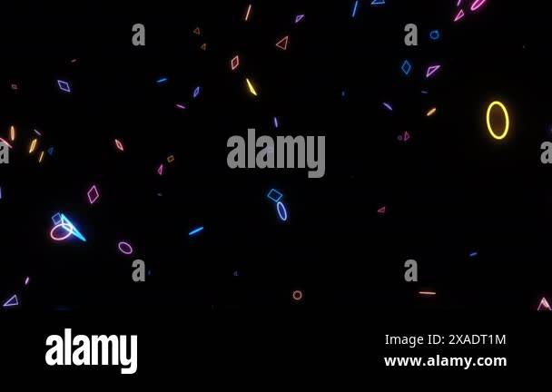 Abstract animated background of 3D neon shapes randomly slow moving, 4K animated template Stock ...