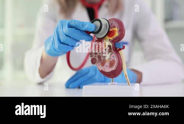 Doctor diagnoses stones and tumor on kidney model. Pyelonephritis ...