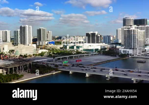 4k Aerial Downtown Miami, the stunning skyline features skyscrapers ...