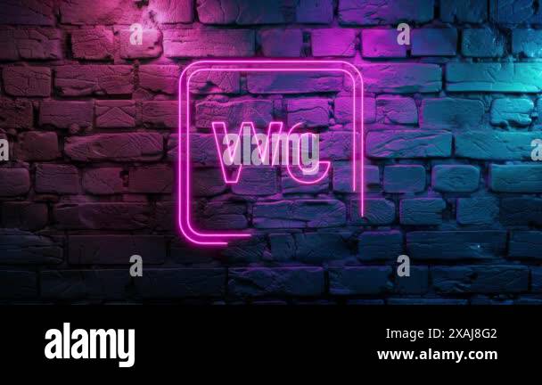Video footage of Pink glowing WC, Toilet Icon neon on brick wall ...