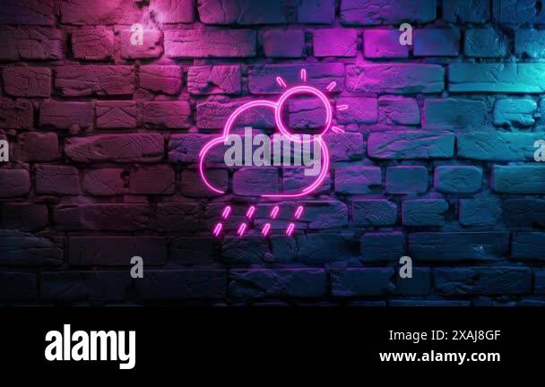 Video footage of Pink glowing Weather Sign Icon neon on brick wall ...