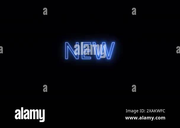 Blue neon "New" sign with flicker on a transparent background. New text ...