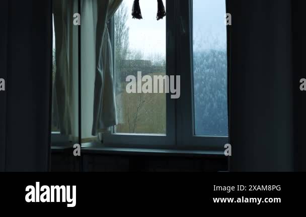 Background, depressive summer rain, thunderstorm outside the window ...