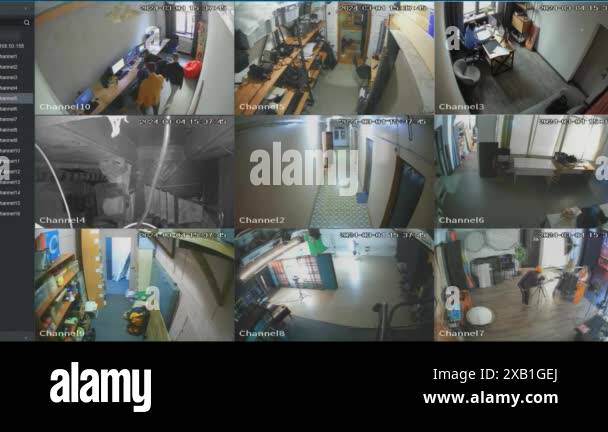 A multi-camera security surveillance system displaying various rooms in ...
