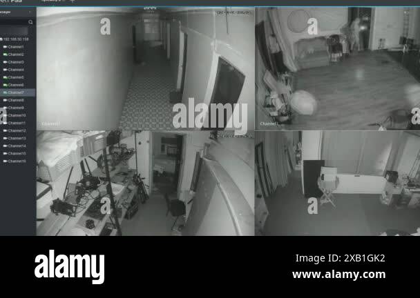 A multi-camera security surveillance system displaying various rooms in ...