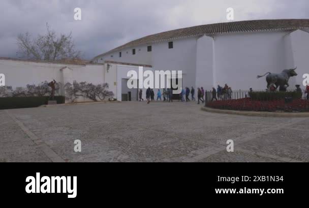 Ronda, Spain, May 19, 2024:Plaza de Toros square with people walking ...