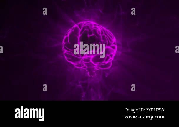 Looped animation of human brain spinning with smoke waves on a ...