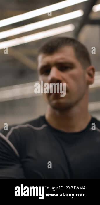 Dolly shot on the face of professional athlete in the gym. Epic camera ...