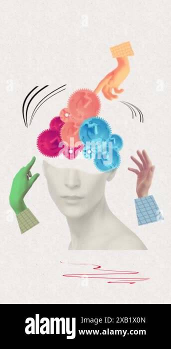 2D animation of mental health concept. Silhouette of a man, woman with ...