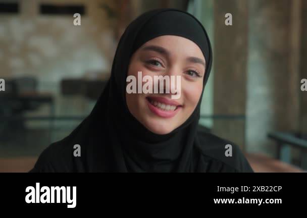 Muslim islamic woman in hijab cheerful smiling beautiful business lady ...