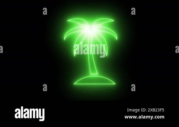 Summer palm tree icon, neon style, vj loop animated, alpha transparent ...