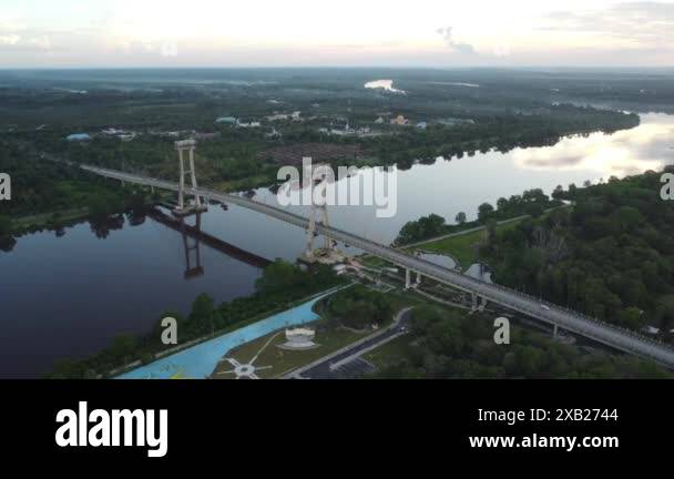 Drone Footage of Tengku Agung Sultanah Latifah Bridge in Siak, Riau ...