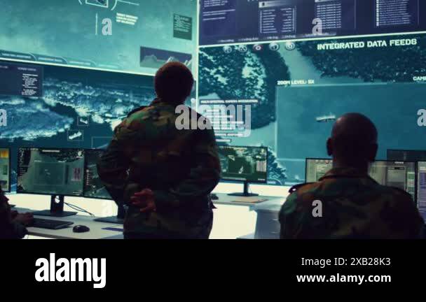 Woman Army Officer Coordinating Special Operations Mission In Command Post Monitoring