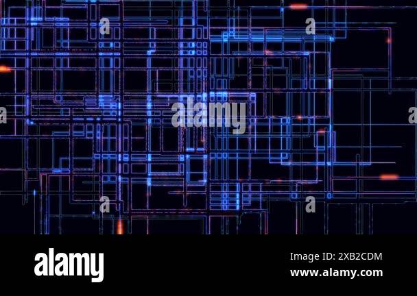 Animation of electronic subway map neon lines move along a given route ...