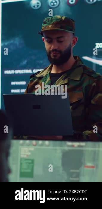 Vertical Video Special operations soldier allocating resources to ...