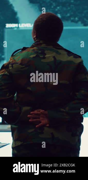 Vertical Video Woman army officer coordinating special operations ...