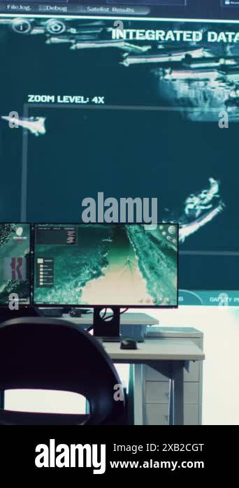 Vertical Video Federal agency control room equipped with surveillance ...