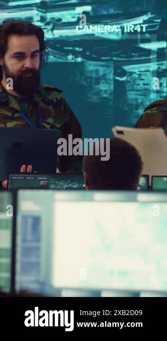 Vertical Video Crew captain and general briefing the troops in military ...