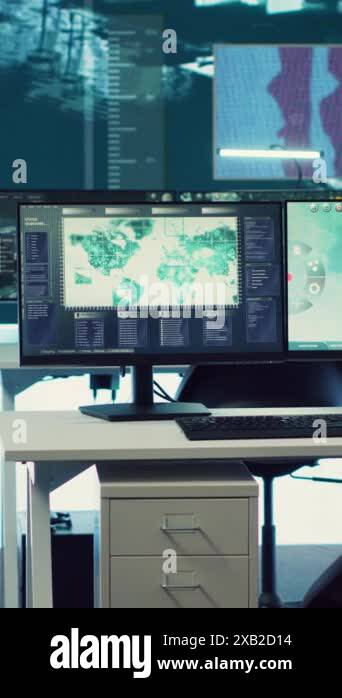 Vertical Video Empty military command center headquarters with a big ...