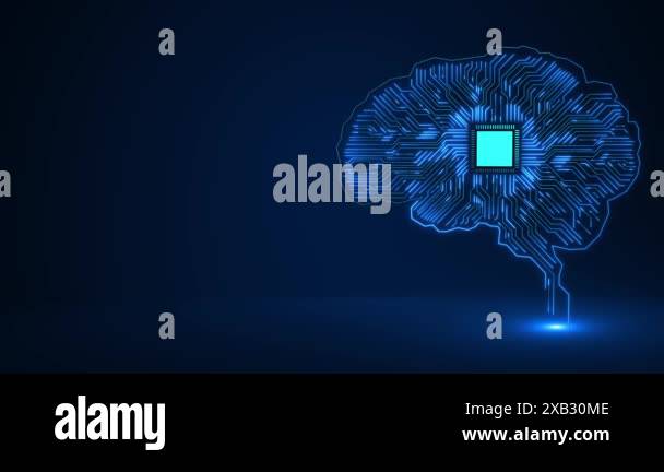 Artificial intelligence circuit line. Machine learning futuristic microchip CPU circuit board ...