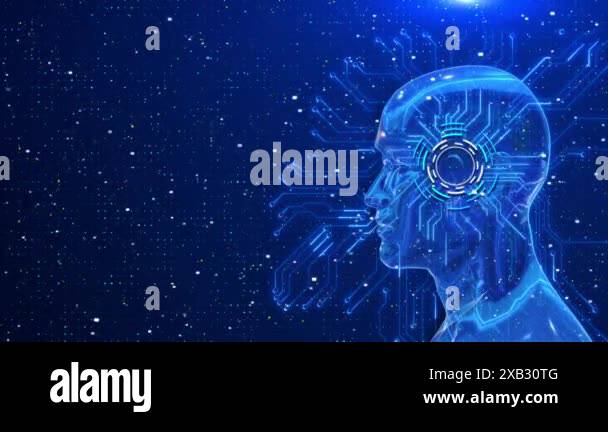 Future innovation. AI machine deep learning, robot data network ...