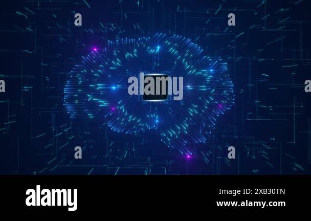Artificial intelligence brain animation. Futuristic human brain circuit board. HUD technology ...