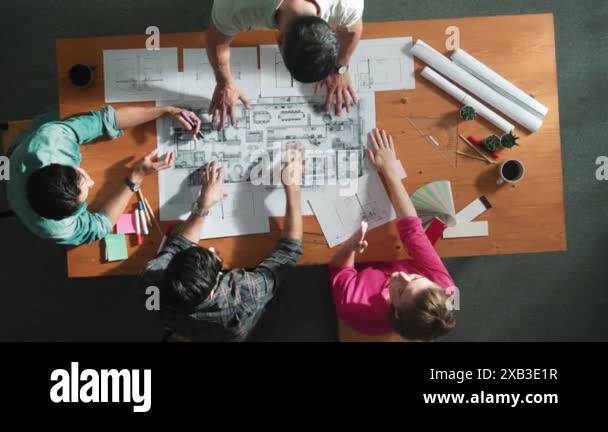 Top down aerial view of professional project manager planing house ...