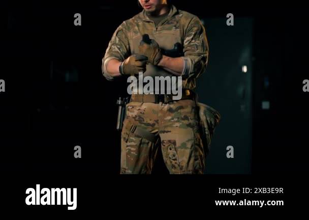 at professional shooting range military weapons trainer standing ...
