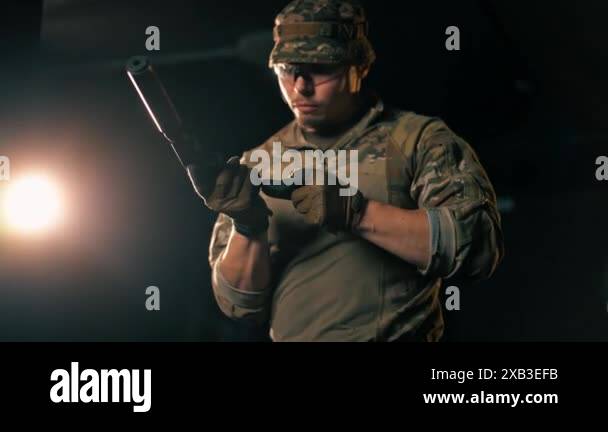 at professional shooting range military weapons trainer standing ...