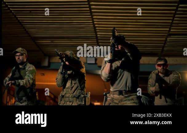 at professional shooting range military trainers perform tactical ...