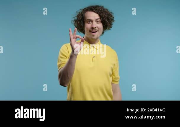 Man makes hand sign okay, ok gesture. Happy guy, correct perfect choice ...