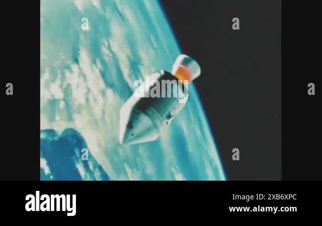 USA - 1967 - Animation is used to show the re-orienting of the Apollo 4 space vehicle and its ...