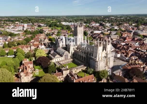 Flight over the historic city centre of Canterbury United Kingdom with ...