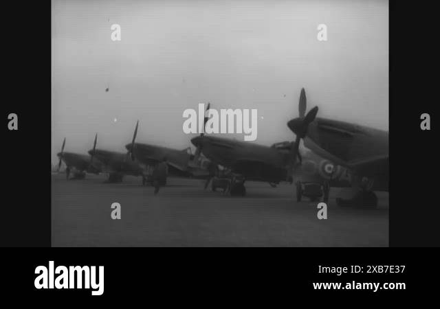 1940 - RAF planes are started at a Fighter Command station and take off ...