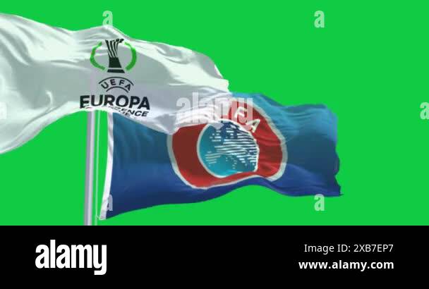 Athens, GR, Mar 15 2024: Flags with UEFA and UEFA Europa Conference ...