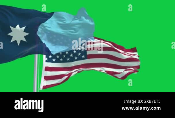 Minnesota new state flag waving with the american flag isolated on ...