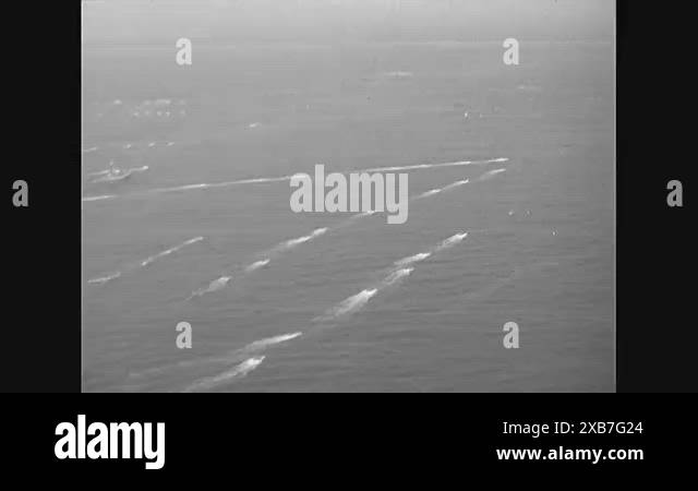 1945 - Navy exercises with small vessels going in lines and in a circle ...