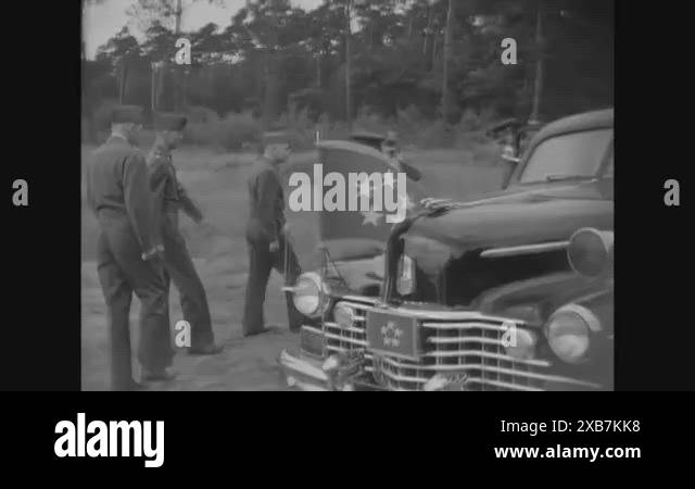 1951 - General Dwight Eisenhower, General Handy, and General Eddy watch the 14th Engineer ...