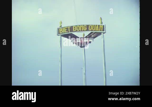 1965 - A sign for the Vietnamese Rangers (Biet Dong Quan) is shown ...