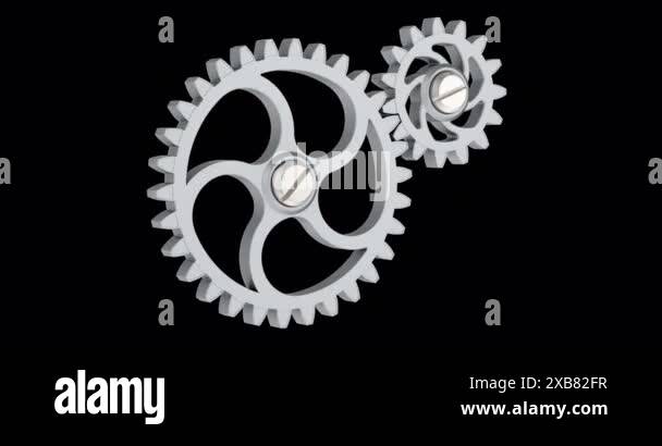 Two steel gearwheels rotation animation. 3D rendering isolated on ...