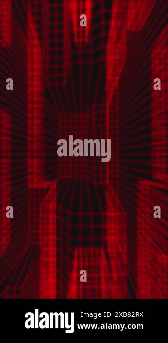 Vertical video - retro red glowing wireframe grid motion background animation. This 1980s style ...