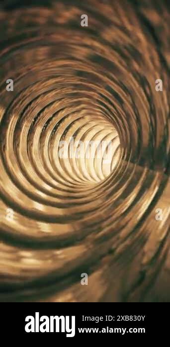 Vertical video - flying through an empty shiny metallic tunnel of ...